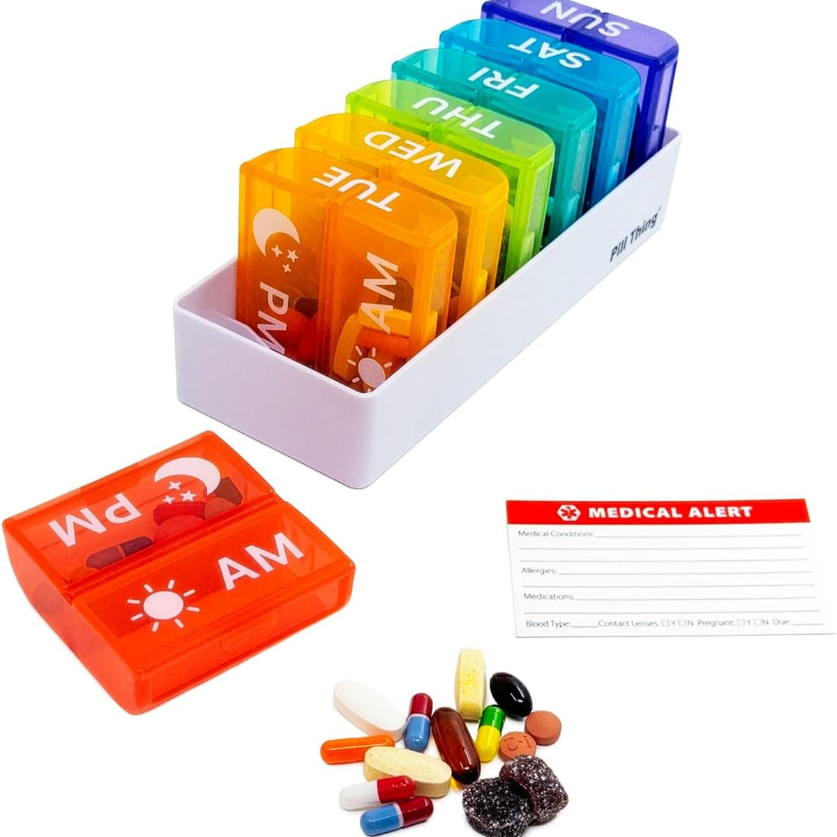 2 Times a Day, 7 Day Large Weekly Pill Organizer with Holder Tray, Vit ...