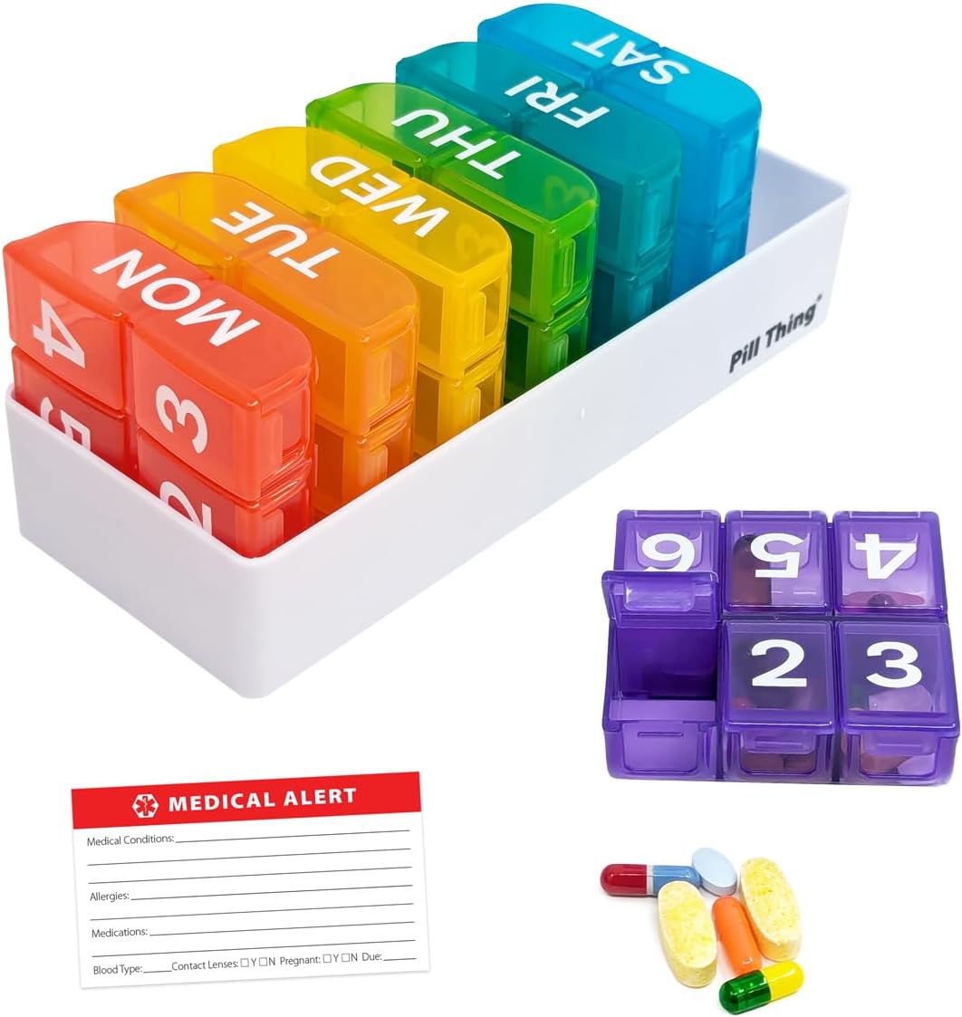 6 Times a Day, 7 Day Large Weekly Pill Organizer with Holder Tray, Vit ...