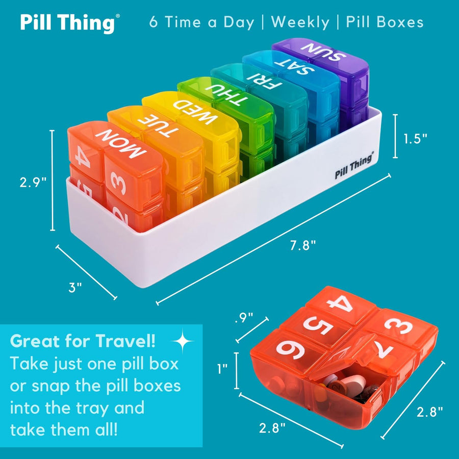 6 Times a Day, 7 Day Large Weekly Pill Organizer with Holder Tray, Vit ...