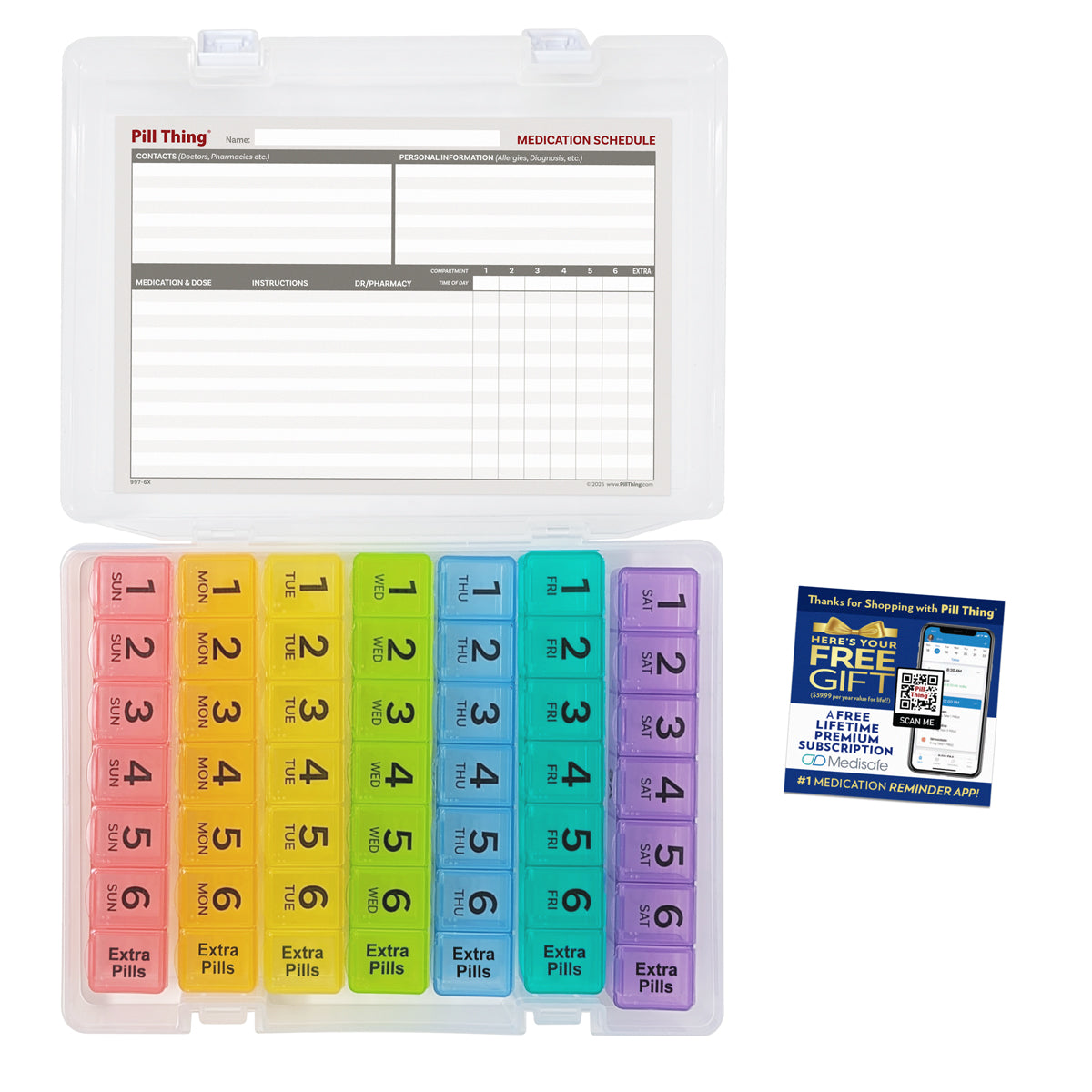 6 Times a Day Weekly Pill Box Organizers in a Secure Case, Extra Pills ...