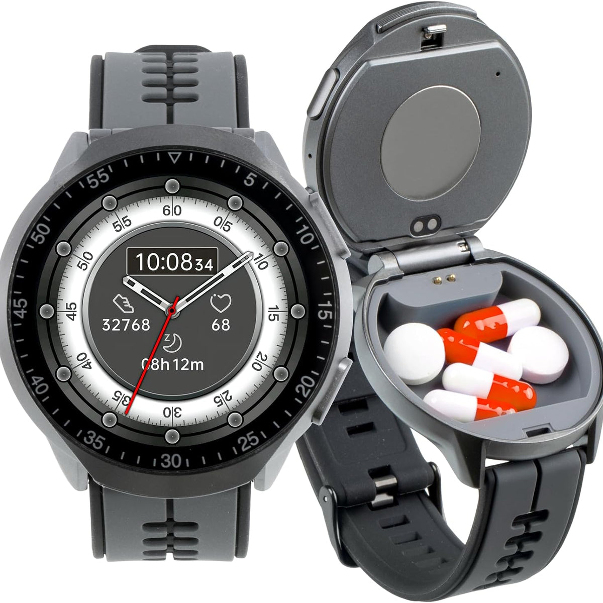 2-in-1 Smart Watch with Pill Storage Box for Emergency Medications, Vi ...