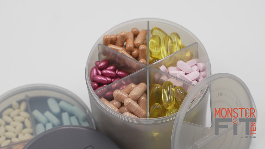 Monster Ten Pill Dispenser with 10 Adjustable Compartments and Labels ...